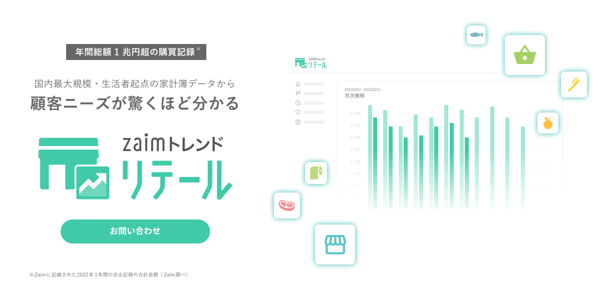 家計簿データから流通チェーンの動向を可視化する分析ツール「Zaim トレンド for リテール」をリリース - 家計簿アプリ Zaim